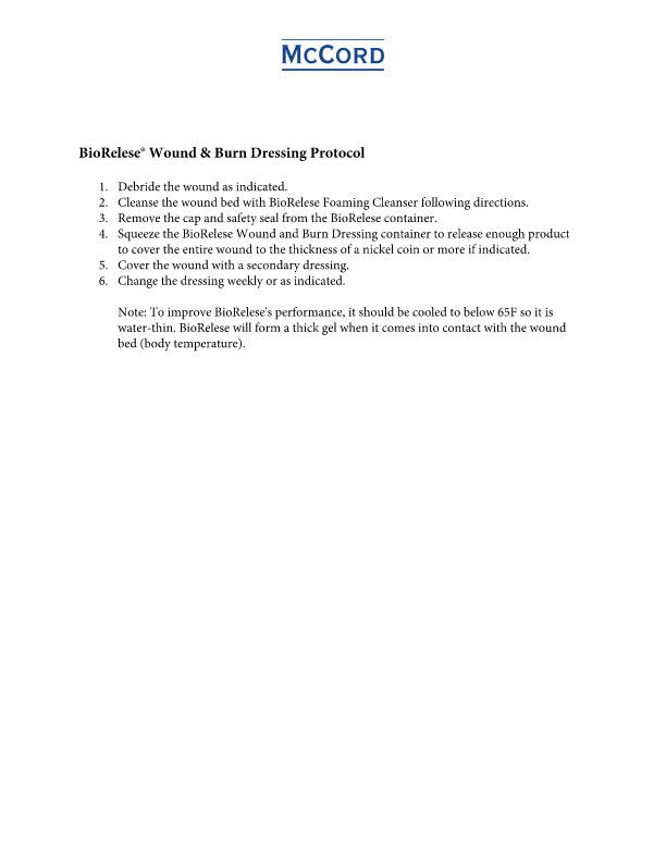 BioRelese® Wound & Burn Dressing – McCord Research